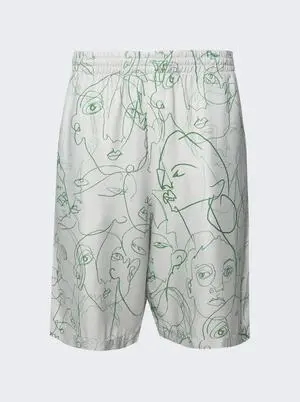 Bottega Veneta Face Doodle Drawsting Shorts Pearl Grey And Grass