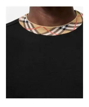 Burberry Crew Neck Wool Sweater With House Check Trim - Black