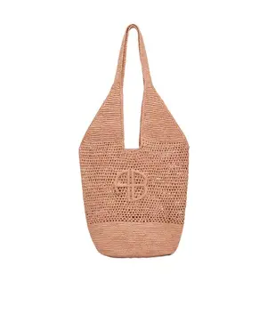 ANINE BING Leah Logo Raffia Shoulder Bag