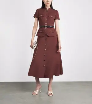 SELF-PORTRAIT Peplum-waist Midi Shirt Dress