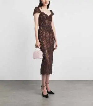 SELF-PORTRAIT Lace Floral Midi Dress