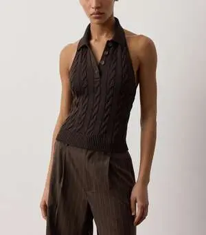 Ralph Lauren Silk-blend Cable-knit Halterneck Polo Sweater