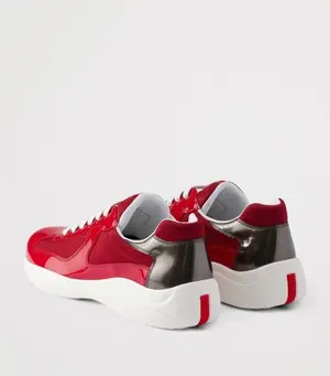 Prada Patent Leather-mesh America's Cup Sneakers - Red