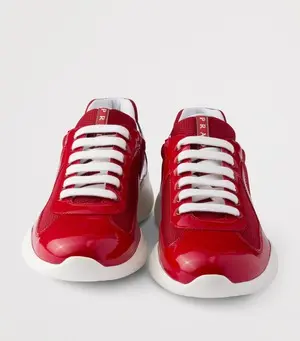 Prada Patent Leather-mesh America's Cup Sneakers - Red
