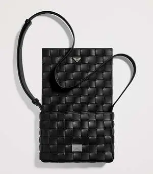 Bottega Veneta Intrecciato Leather Messenger Bag - Black