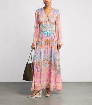 Camilla Silk Maxi Dress With Embellished V-neck
