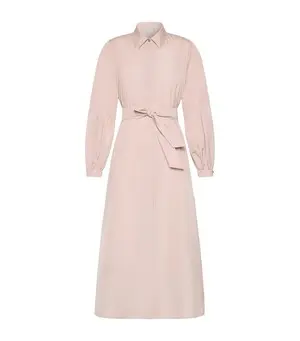 Max Mara Taffeta Maxi Shirt Dress With Puff Sleeves And Belt
