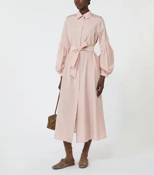 Max Mara Taffeta Maxi Shirt Dress With Puff Sleeves And Belt