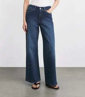 7 For All Mankind Lotta Wide-leg Jeans With Rhinestone Embellishments