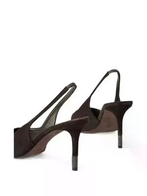 Brunello Cucinelli Suede Slingback Heels With Monili