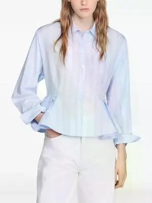 Sandro Striped Pleated Peplum Shirt