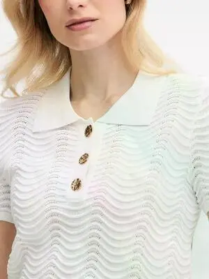 Joseph Ribkoff Wavy-knit Button-up Polo Shirt