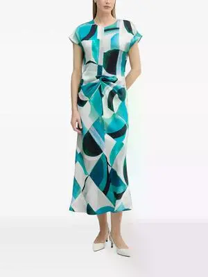 Joseph Ribkoff Abstract-print Twisted-waist Midi Dress - Blue
