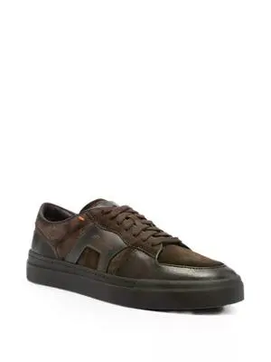 Santoni Suede-panelled Leather Sneakers
