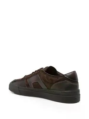 Santoni Suede-panelled Leather Sneakers