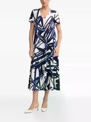 Joseph Ribkoff Abstract-print V-neck Midi Dress - Blue