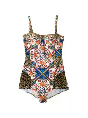 Dolce & Gabbana Majolica-print Leopard-pattern Swimsuit