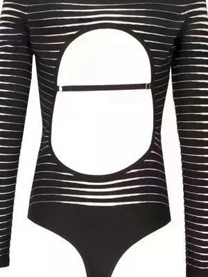 Elisabetta Franchi Striped Off-shoulder Long Sleeve Top - Black