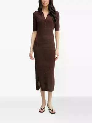 Joseph Ribkoff Perforated-knit Short-sleeve Midi Dress - Brown
