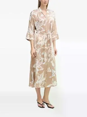 Joseph Ribkoff Beige Floral Print Belted Midi Dress