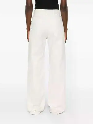 Brunello Cucinelli Beige Cotton Pressed Crease Wide Leg Jeans