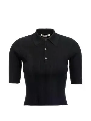 Auralee Ribbed-knit Polo Shirt - Black