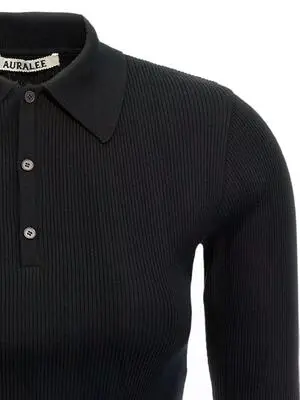 Auralee Ribbed-knit Polo Shirt
