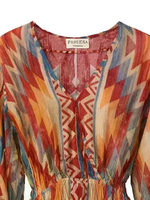 PAHIESA FORMENTERA Geometric Print V-neck Mini Dress