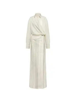 DONDUP Pinstripe-pattern Wrap Maxi Dress - Neutrals