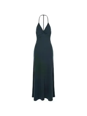CUANNA Halterneck Gathered Dress - Green