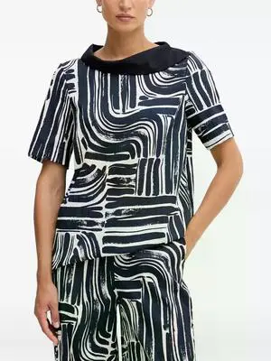 Joseph Ribkoff Abstract-print Cowl-neck Top - Blue