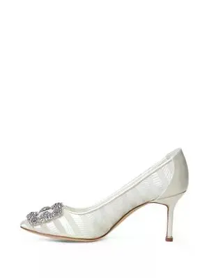 Manolo Blahnik Crystal-buckle Striped Pumps