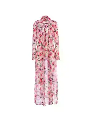 CUANNA Floral-print Pussy-bow Dress - Neutrals