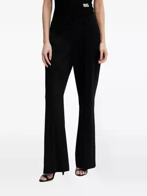 Dkny Pressed-crease Logo-plaque Trousers - Black