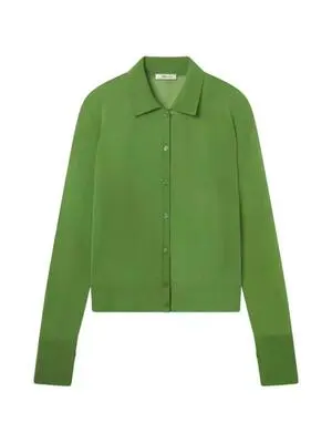 FRAME Collared Fine Knit Cardigan - Green
