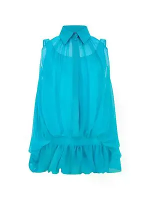 Alberta Ferretti Ruffled-hem Silk Blouse - Blue