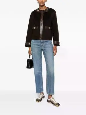 Sandro Leather-trim Buckle-detail Jacket - Brown