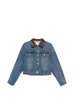 Sandro Leather-collar Button-up Denim Jacket - Blue
