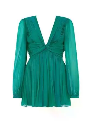 Alberta Ferretti Pleated Silk-chiffon Mini Dress - Green