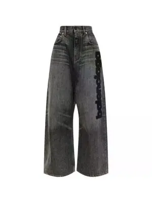 Balenciaga Logo-patch Wide-leg Jeans - Grey