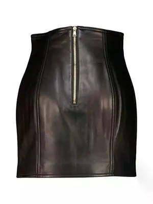 Balmain High-waist Lambskin Mini Skirt - Black