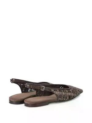 Brunello Cucinelli Precious Check Embroidery Slingback Flats In Suede