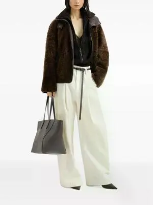 Brunello Cucinelli Fuzzy Shearling Reversible Outerwear Jacket With Monili Detail - Brown