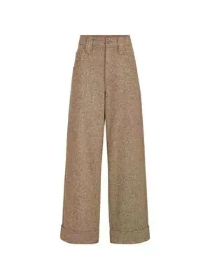 Brunello Cucinelli Virgin Wool Donegal Baggy Five-pocket Trousers With Monili - Neutrals