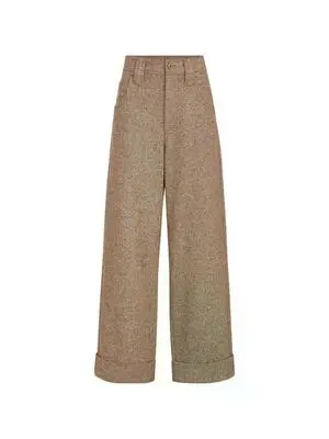 Brunello Cucinelli Virgin Wool Donegal Baggy Five-pocket Trousers With Monili - Neutrals