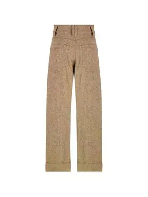 Brunello Cucinelli Virgin Wool Donegal Baggy Five-pocket Trousers With Monili - Neutrals
