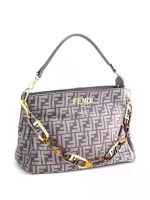 Fendi O'lock Zip Shoulder Bag Zucca Chenille Hobo Bag - Grey