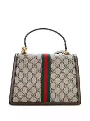 Gucci Ophidia Flap Top Handle Bag Gg Coated Canvas Small Satchel - Brown