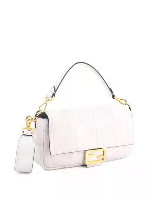 Fendi Baguette Baguette Bag Embossed Leather Medium Crossbody Bag - White