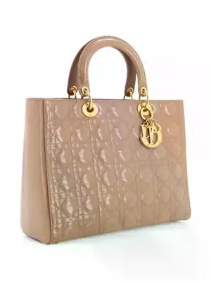 Dior Vintage Lady Quilted Patent Large Satchel - Neutrals